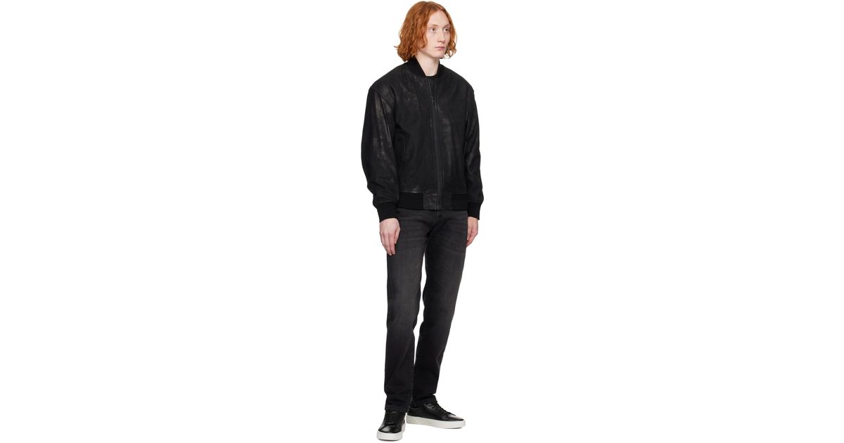 BOSS Treated Suede Bomber Jacket in Black for Men | Lyst