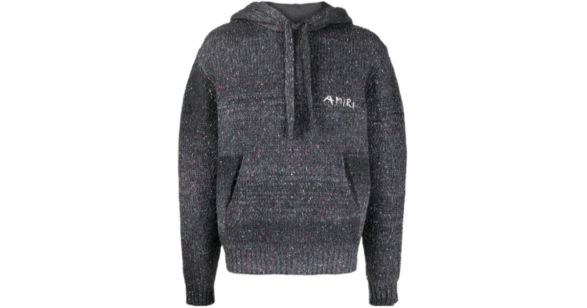 Amiri Logo-Embroidery Knitted Hoodie in Gray for Men | Lyst