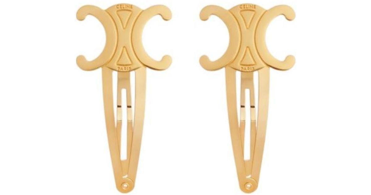 Celine Logo Hairpin in Metallic | Lyst