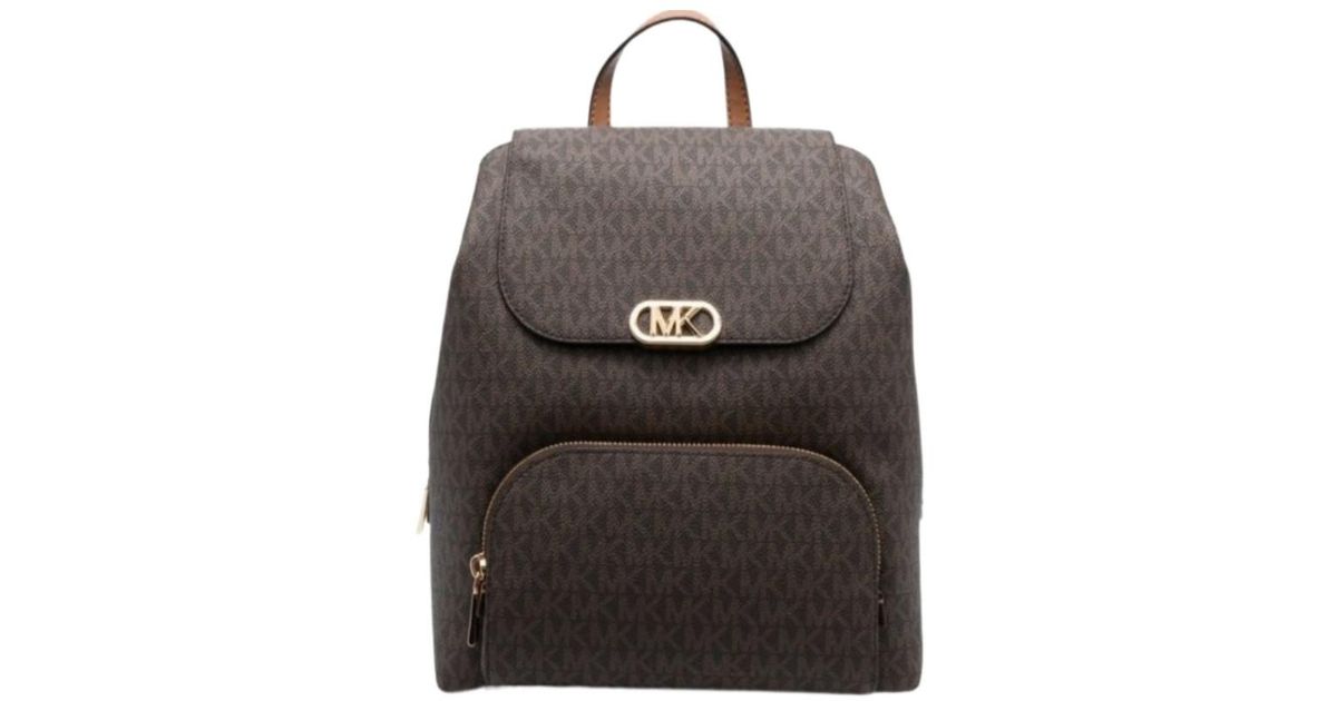 Michael Kors Monogram-Pattern Logo-Buckle Backpack in Black | Lyst