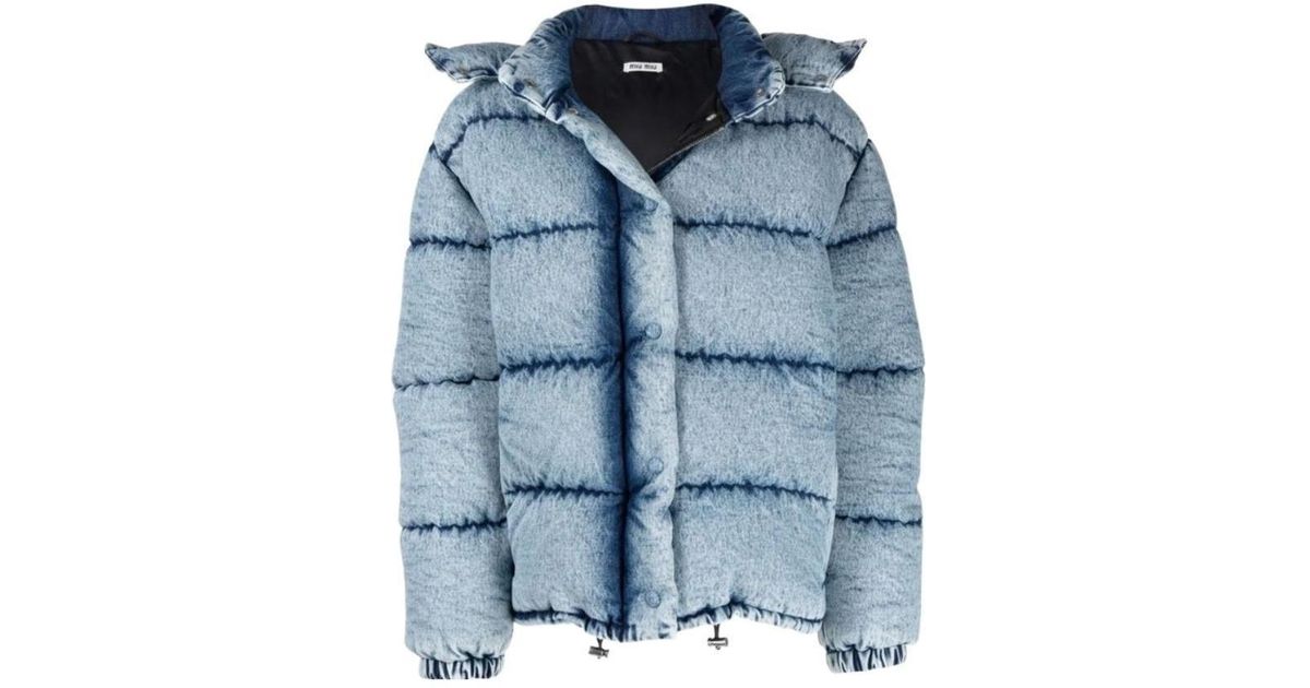 Miu Miu Quilted-Finish Denim Puffer Jacket in Blue | Lyst