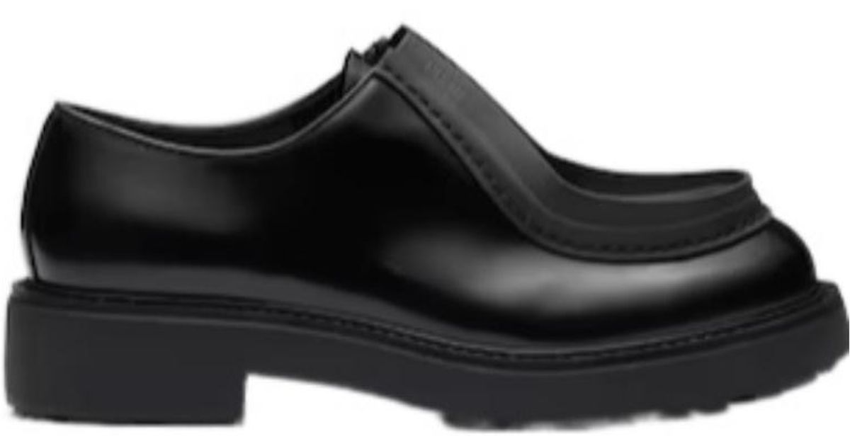 Prada Opaque Brushed Leather Lace-Up Shoes in Black for Men | Lyst