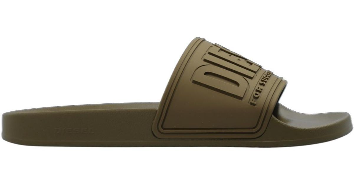 DIESEL Sa-Mayemi Cc Logo-Embossed Slides in Green for Men | Lyst