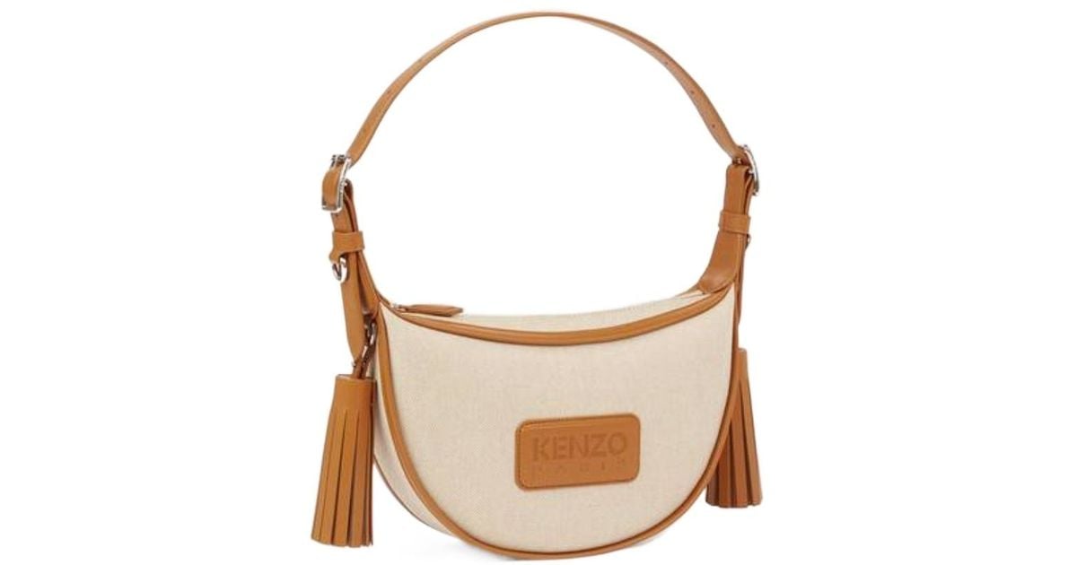KENZO 18 Leather-Trim Shoulder Bag in White | Lyst
