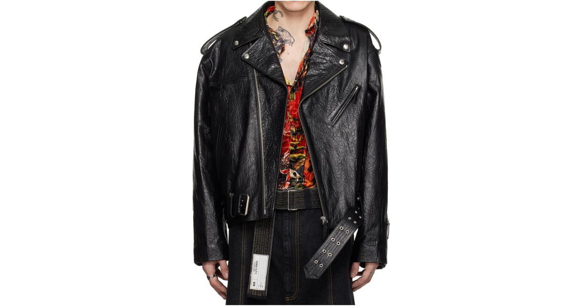 Lu'u Dan Long-Sleeved Leather Jacket in Black for Men | Lyst