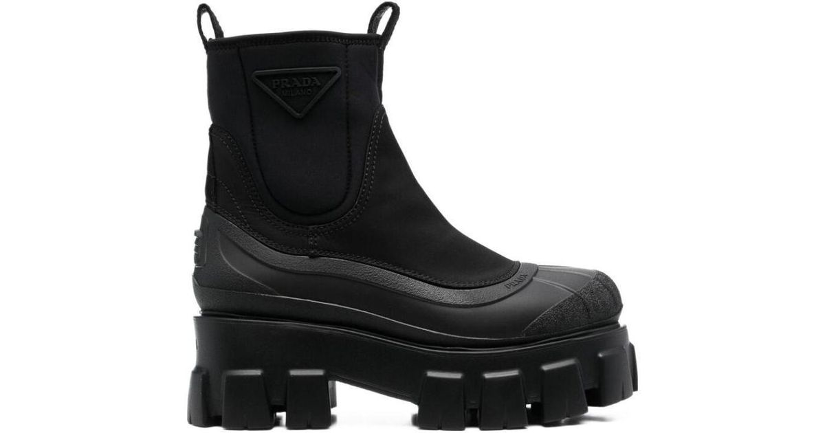 Prada Chunky Lug-Sole Ankle Boots in Black | Lyst