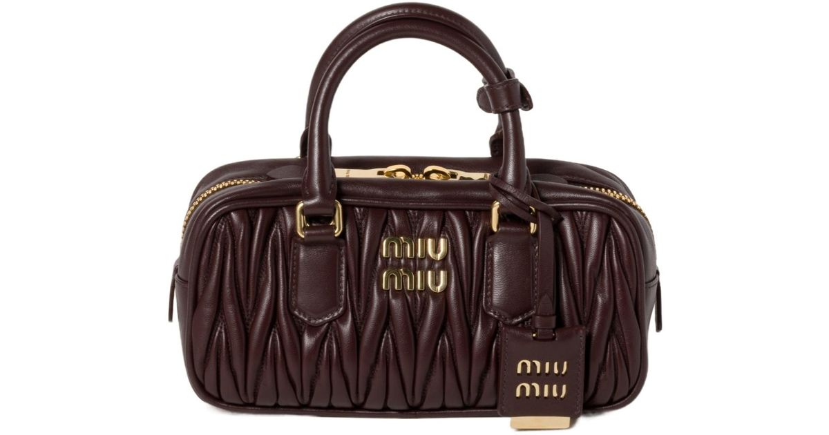 Miu Miu Arcadie Matelassé Nappa Leather Bag in Brown | Lyst
