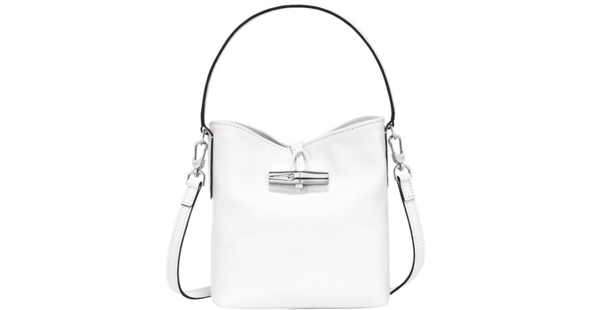 Longchamp Mini Roseau Essential Leather Bucket Bag in White | Lyst