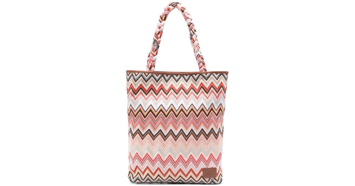 Missoni Zigzag-Woven Tote Bag in Pink | Lyst