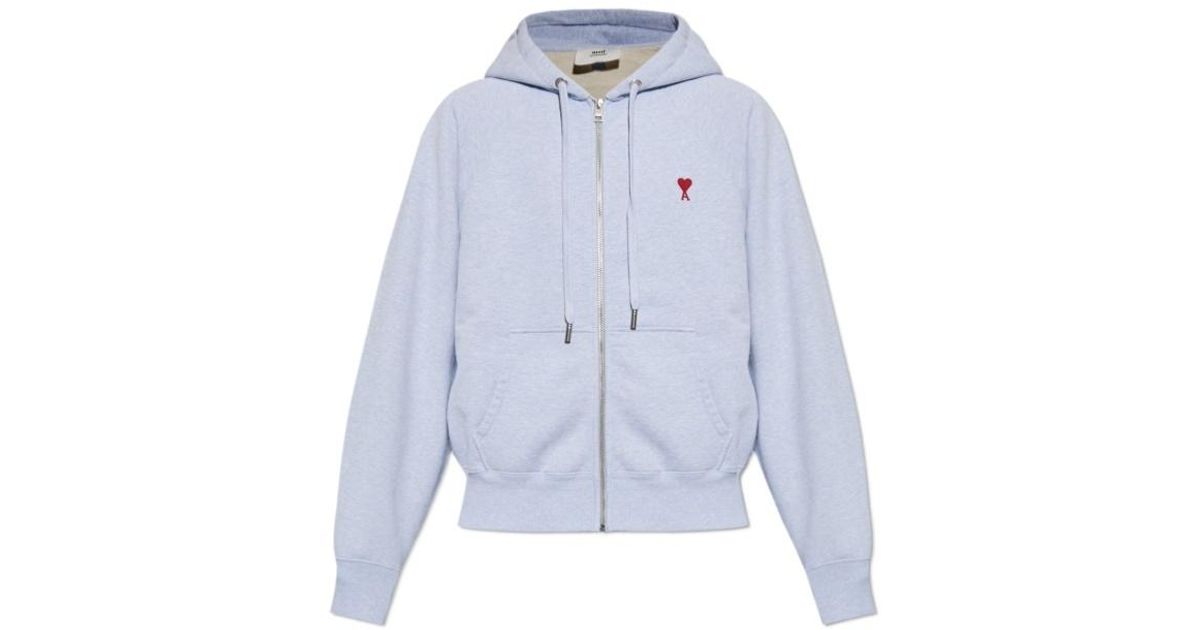 Ami Paris Ami Ami De Coeur Logo Embroidered Zip-Up Hoodie in Blue | Lyst