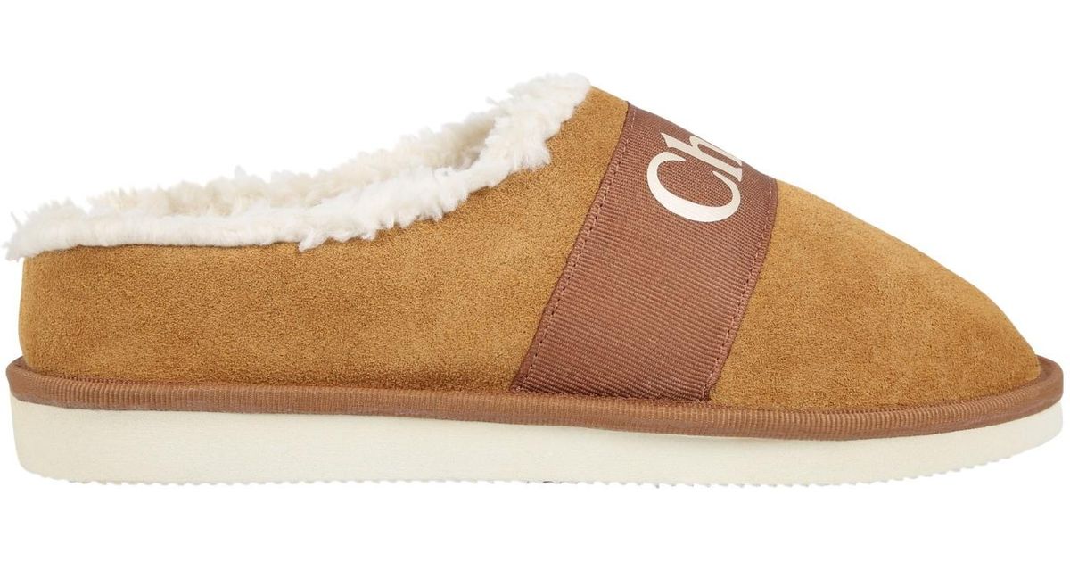 Chloé Logo Muller Slippers in Brown | Lyst