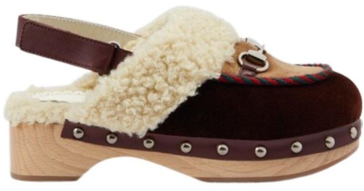 Gucci Horsebit-Detail Velvet Clogs in Brown | Lyst