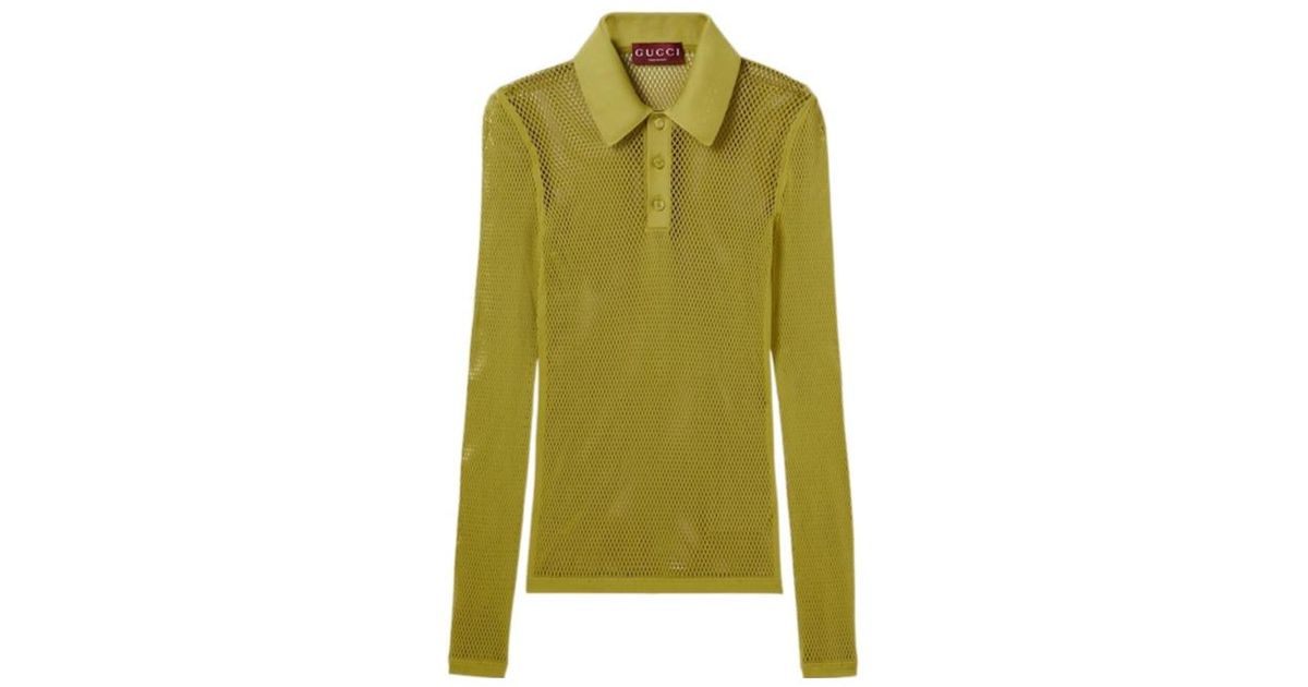 Gucci Embossed Technical Mesh Polo Top in Green for Men | Lyst