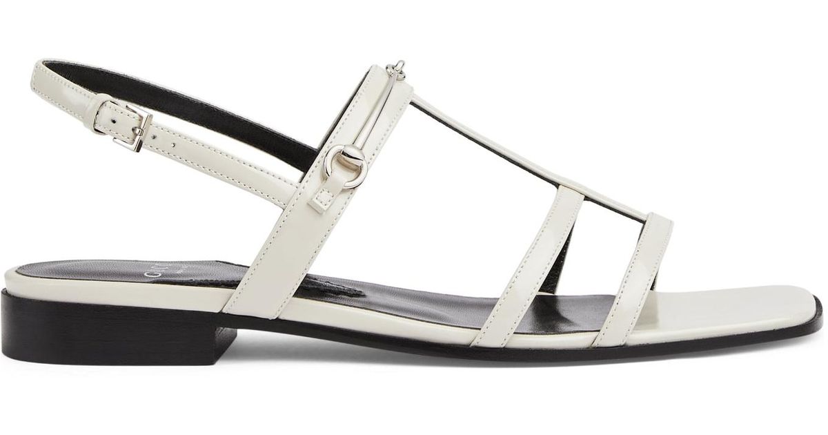 Gucci Horsebit Flat Leather Sandals in White | Lyst