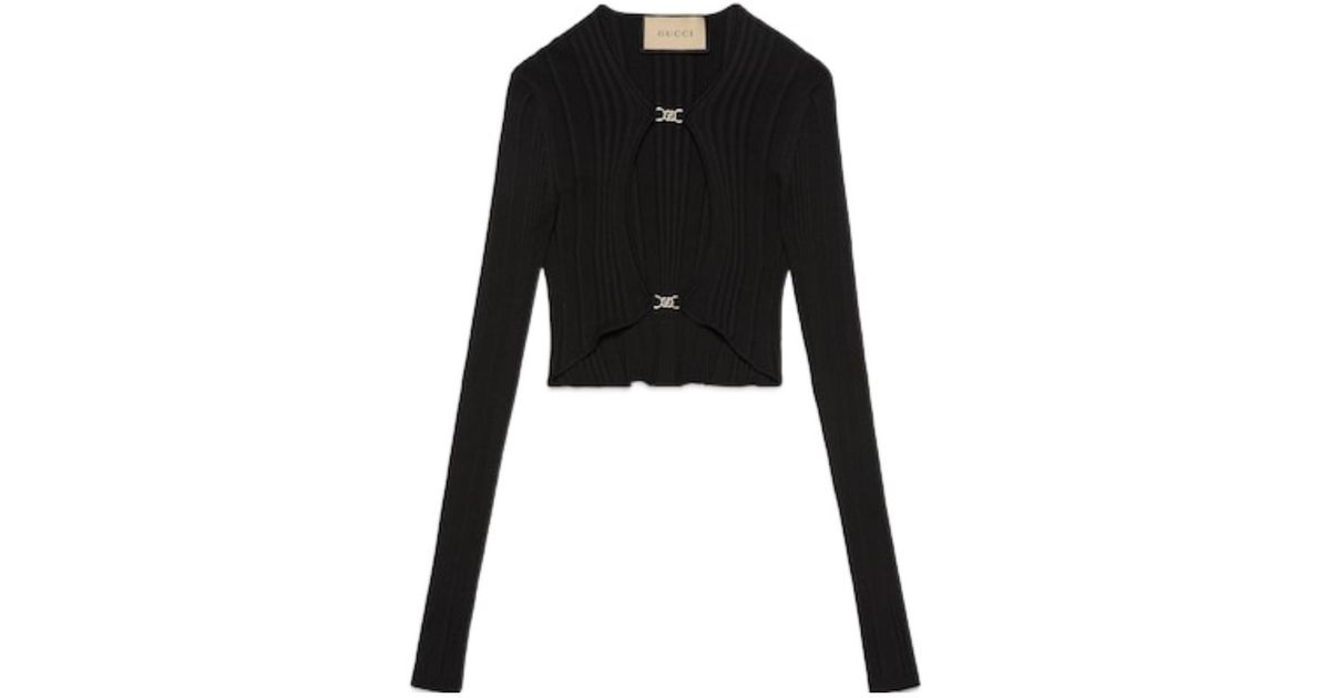 Gucci Cut-Out Ribbed Crop Top in Black | Lyst