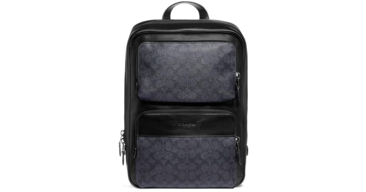 COACH Monogram-Print Leather Backpack in Black for Men | Lyst