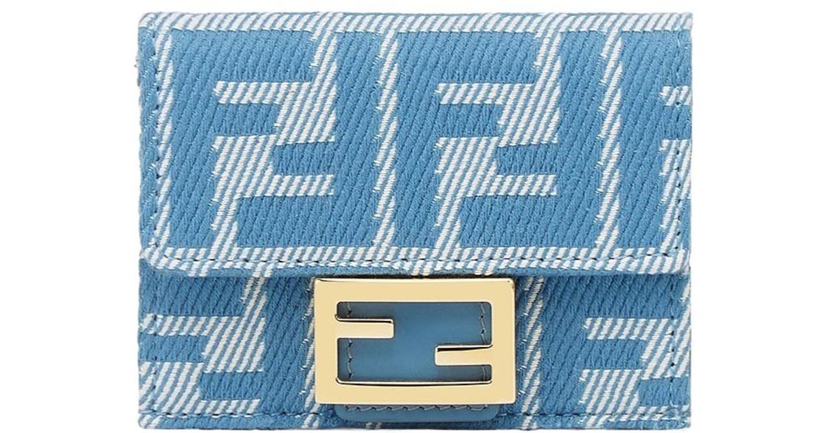 Fendi Baguette Micro Trifold Wallet in Blue | Lyst