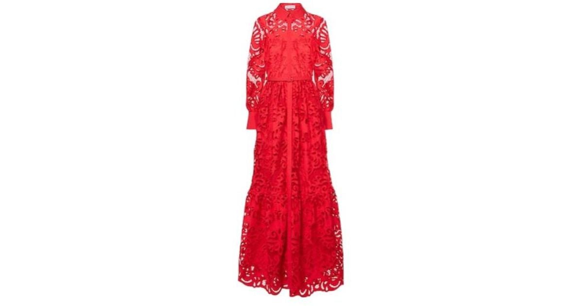 Self-Portrait Cotton Lace Gown in Red | Lyst UK