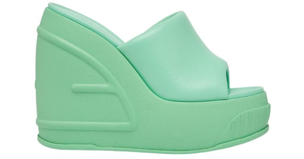 Fendi Ff Logo Embossed Platform Slides in Green | Lyst