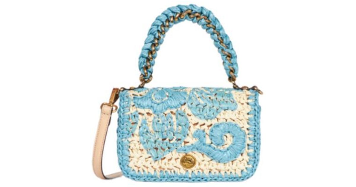 Etro Mini Woven Raffia Bond Bag in Blue | Lyst