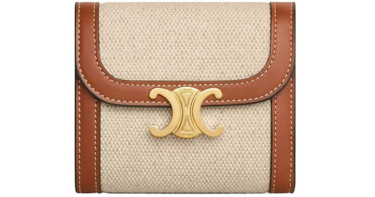 Celine Small Triomphe Wallet in White | Lyst