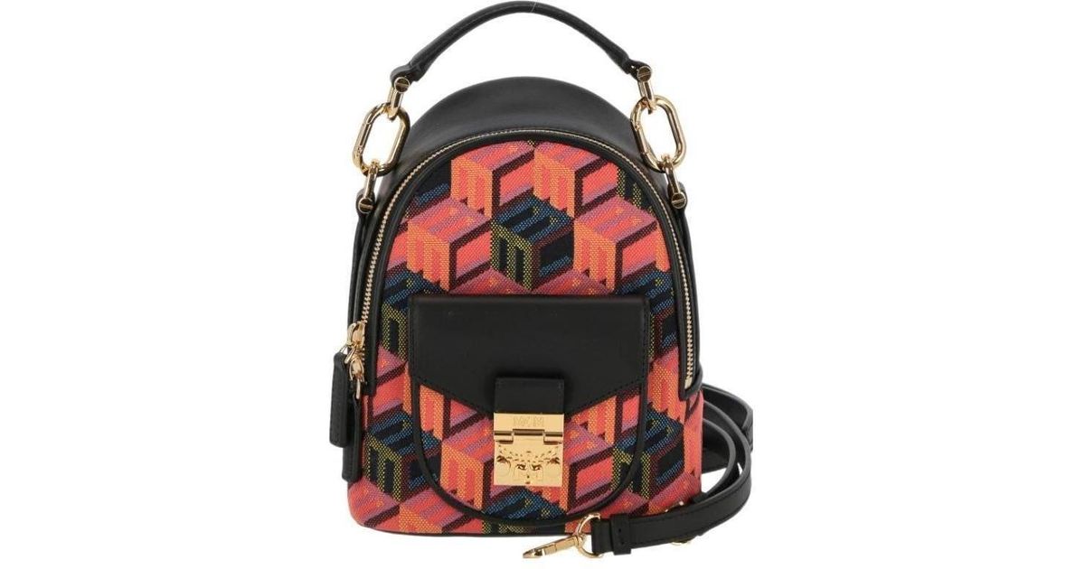 MCM Patricia Cubic Monogram Jacquard Backpack in Red | Lyst