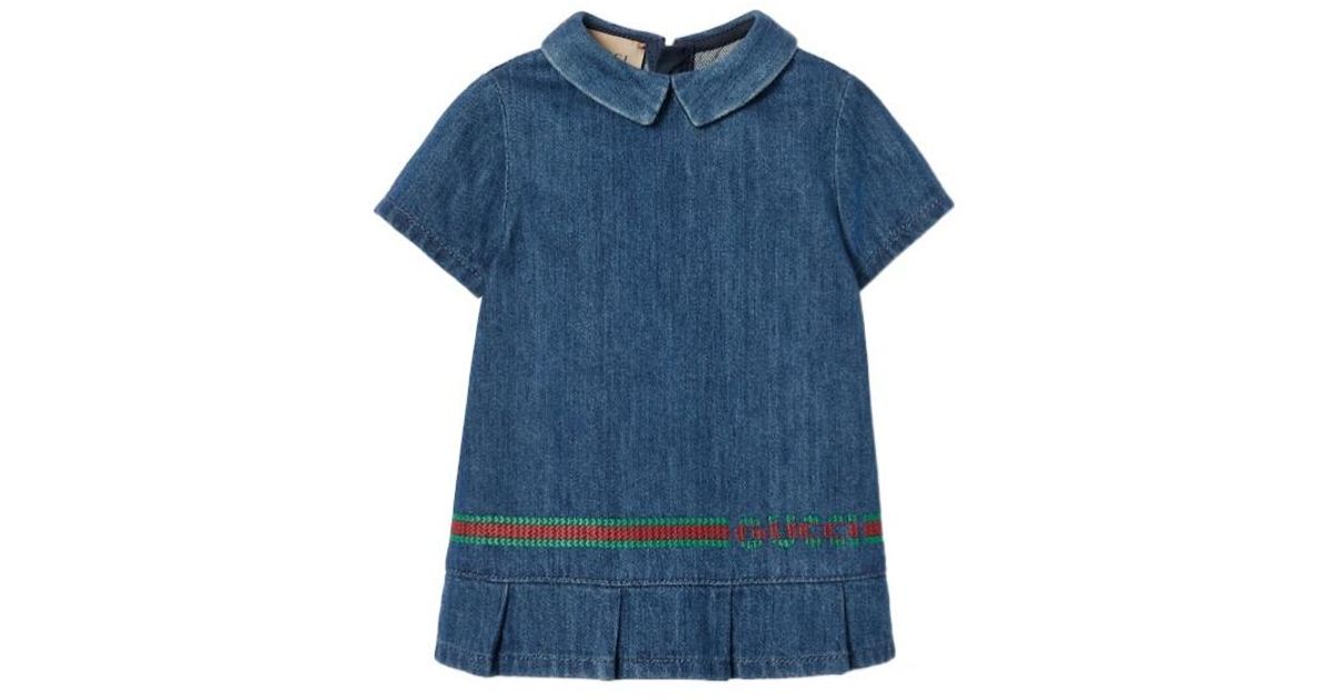 Gucci Ribbon Embroidered Denim Dress in Blue | Lyst
