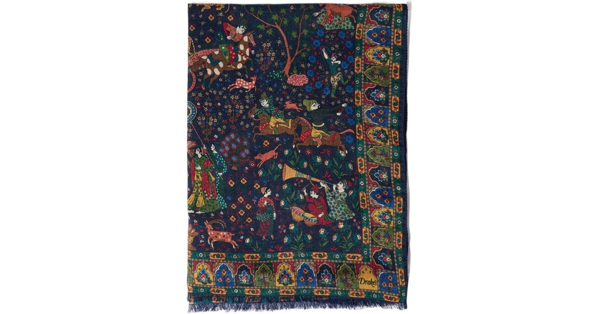 Drake's Fringed Scarf in Blue for Men | Lyst