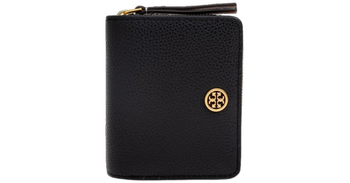 Tory Burch Logo Double Fold Wallet in Black | Lyst