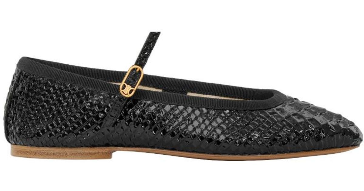 Celine Les Ballerines Logo Flat Shoes in Black | Lyst
