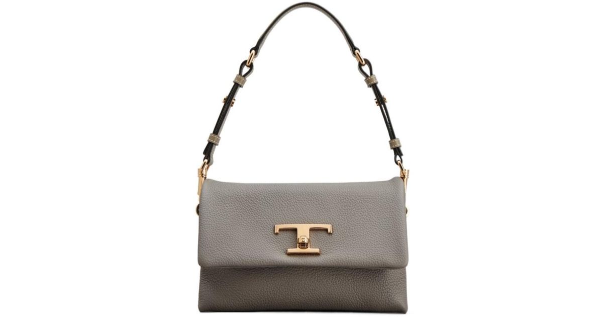 Tod's T Timeless Mini Leather Clamshell Bag in Gray | Lyst