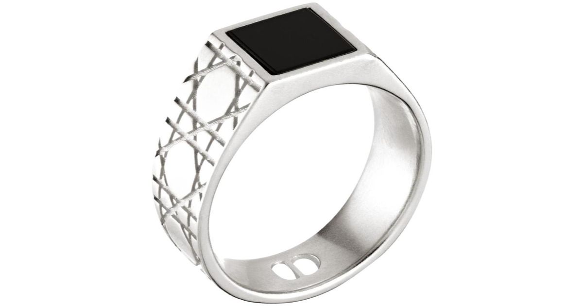 Dior Rattan Check Ring in White for Men | Lyst