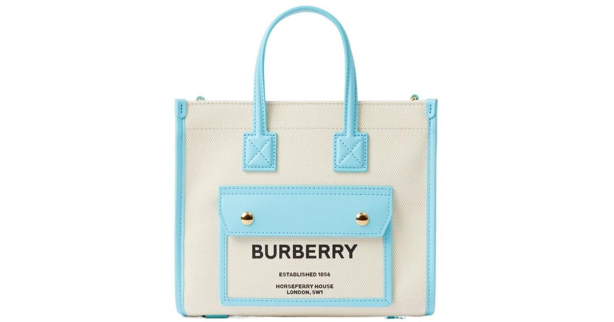 Burberry Mini Freya Horseferry-Print Tote in Blue | Lyst