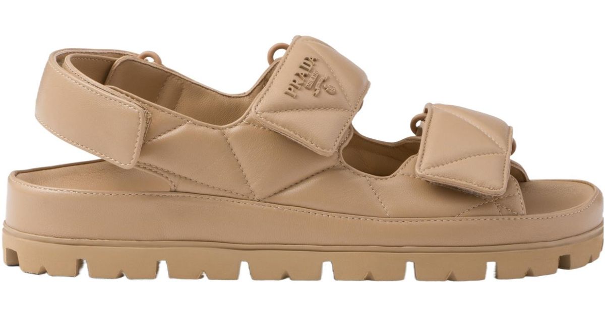 Prada Padded Nappa Leather Sandals in Brown | Lyst
