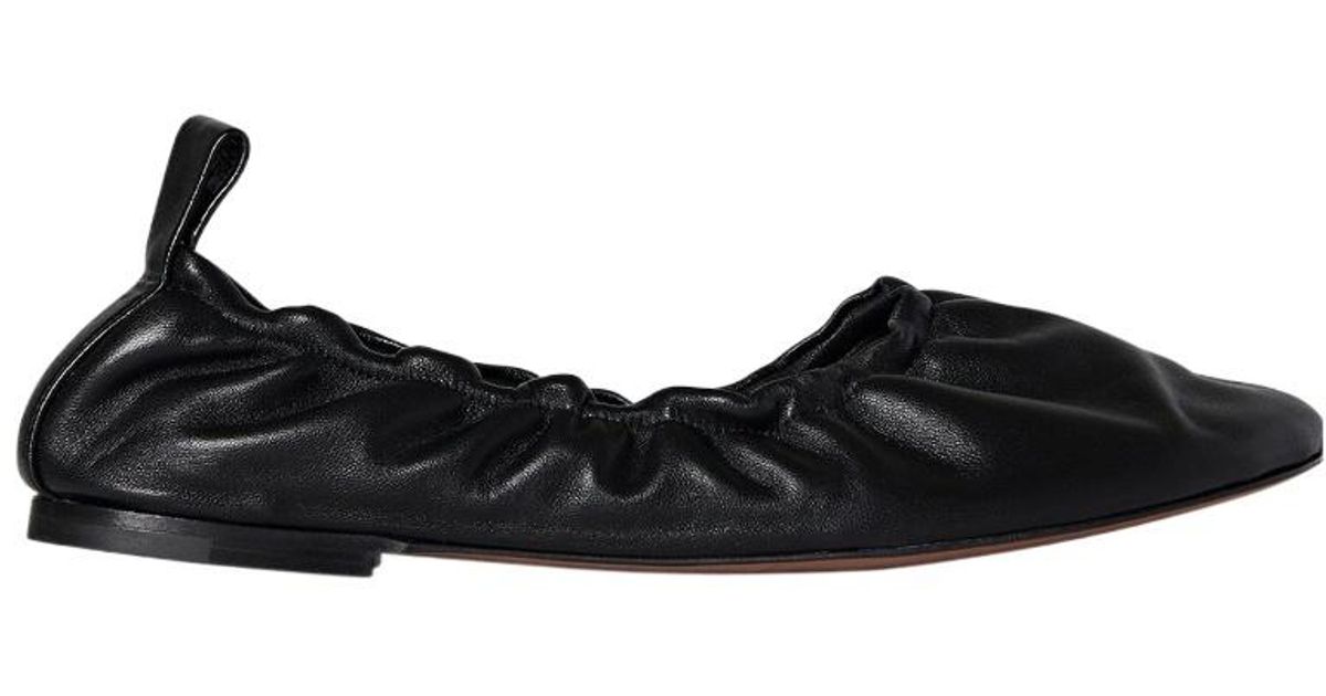 The Row Pleated Ballet Flats in Black | Lyst