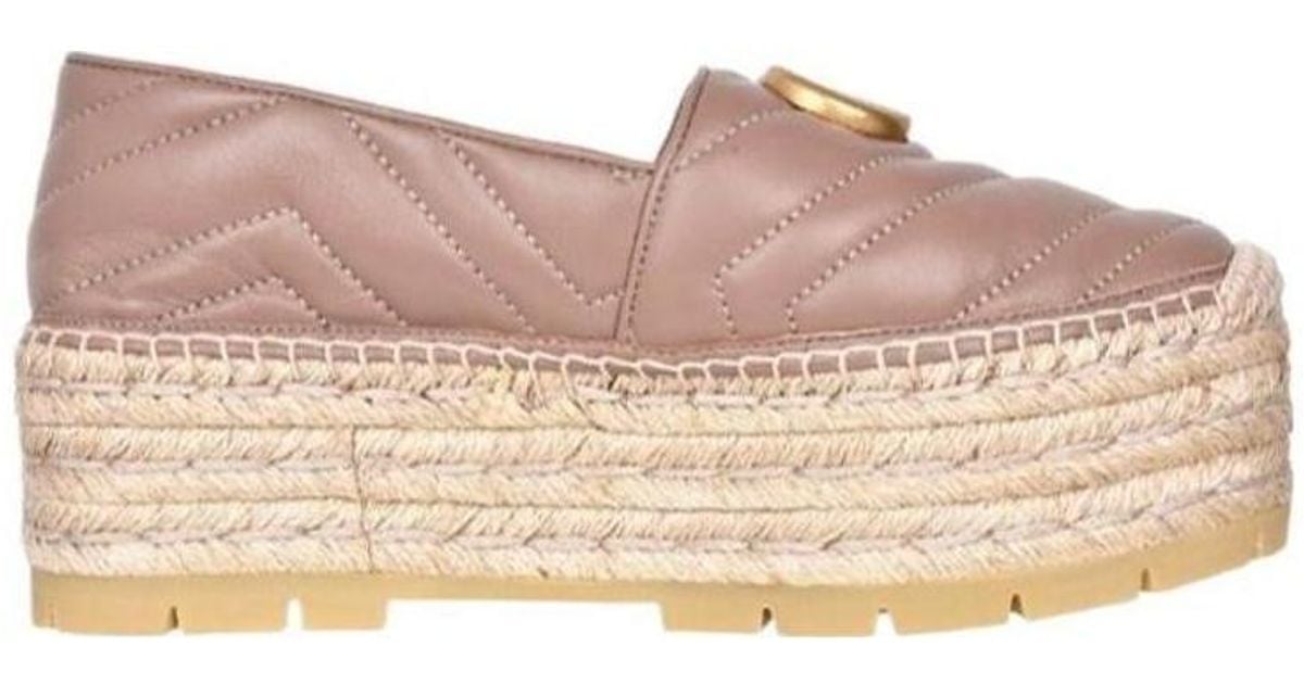 Gucci Gg Straw Platform Shoes in Pink | Lyst