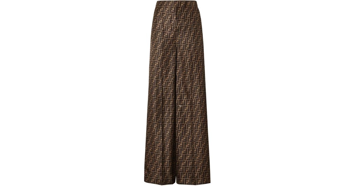Fendi Ff Motif Wide Leg Trousers in Brown | Lyst