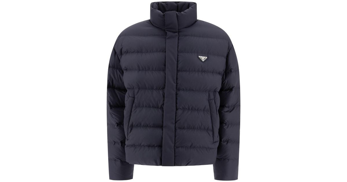 Prada Triangle-Logo Puffer Jacket in Blue for Men | Lyst