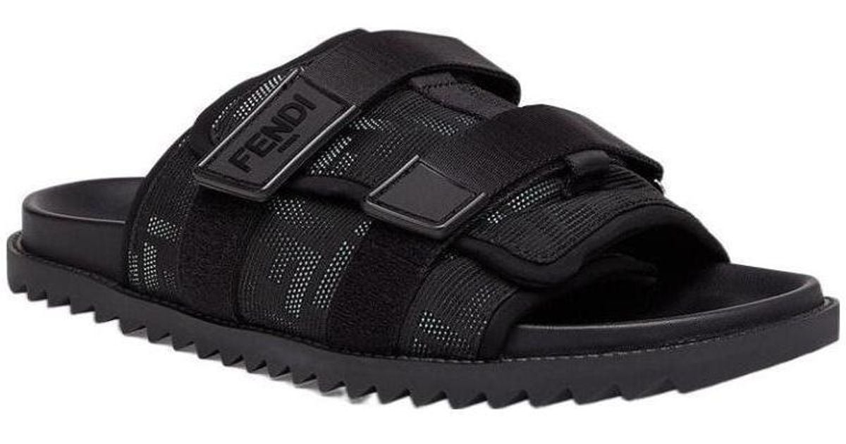 Fendi Monogram-Print Sliders in Black for Men | Lyst