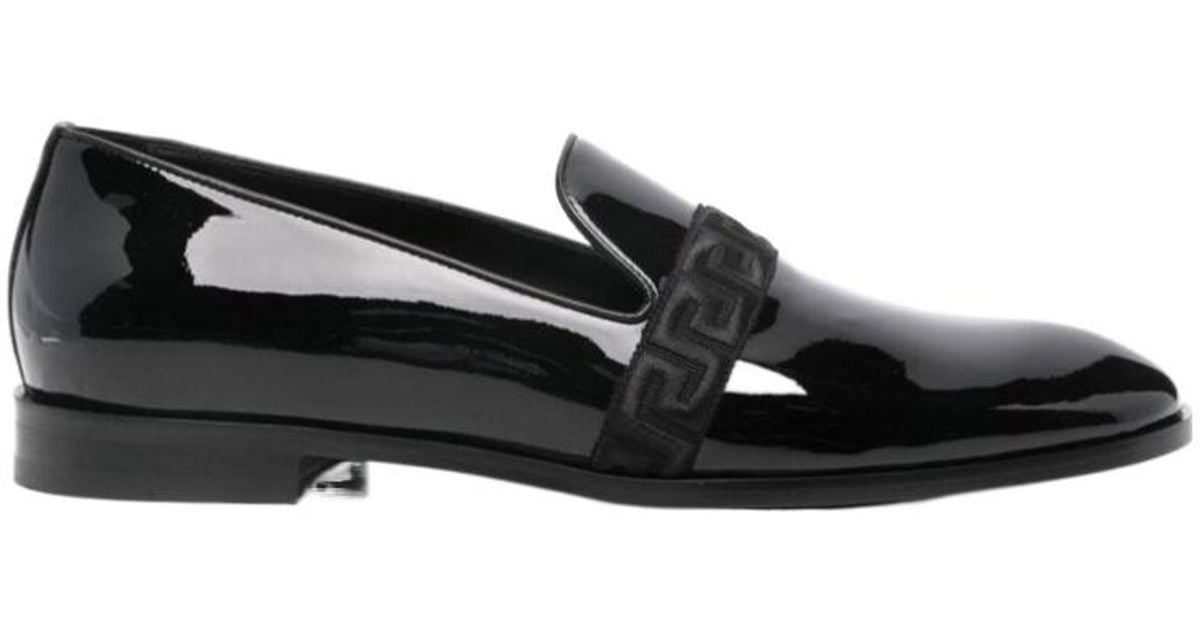 Versace Greca-Trim Patent-Leather Loafers in Black for Men | Lyst