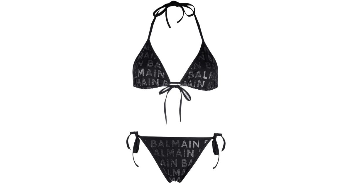Balmain Tone-On-Tone Logo-Print Bikini Set in White | Lyst