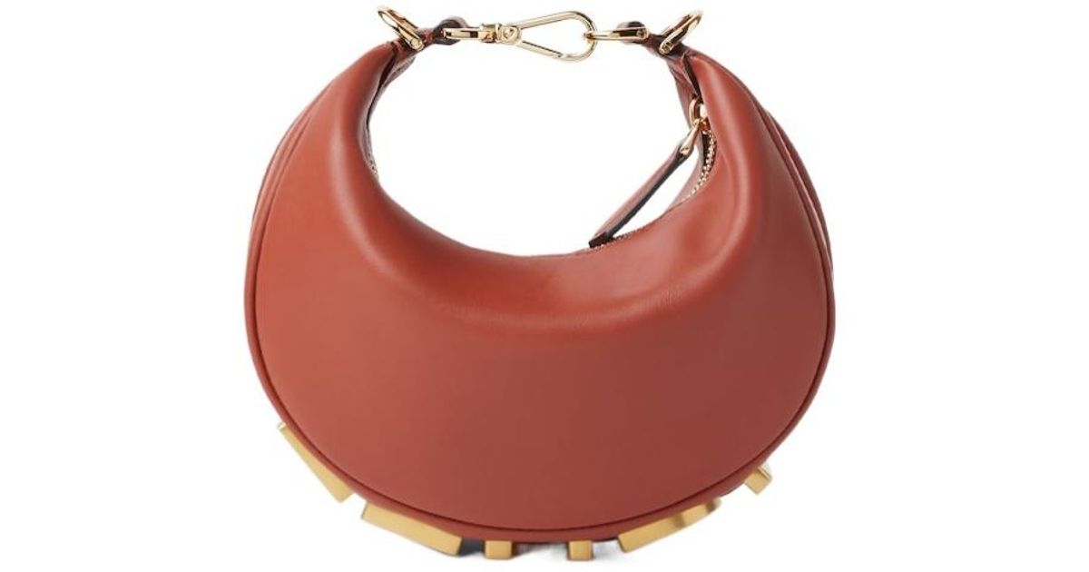 Fendi Graphy Logo Plaque Mini Hobo Bag in Red | Lyst