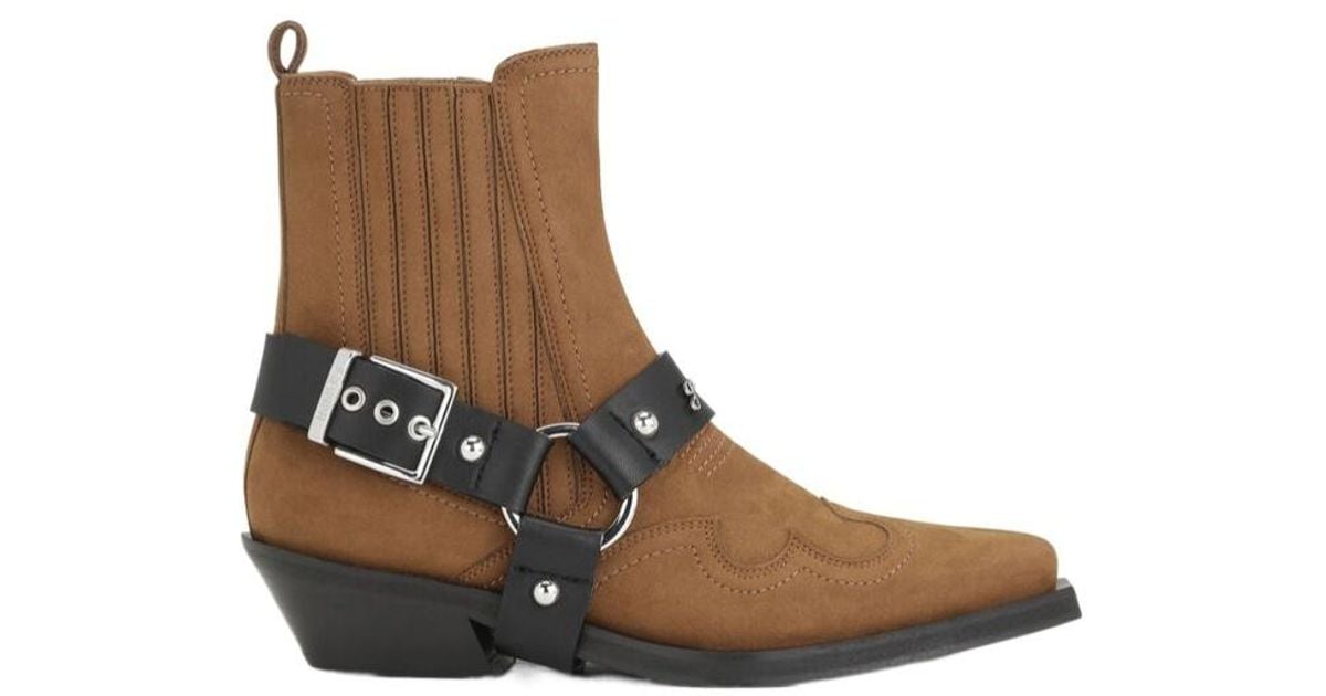 Ganni Suede Low-Cut Chelsea Boots in Brown | Lyst