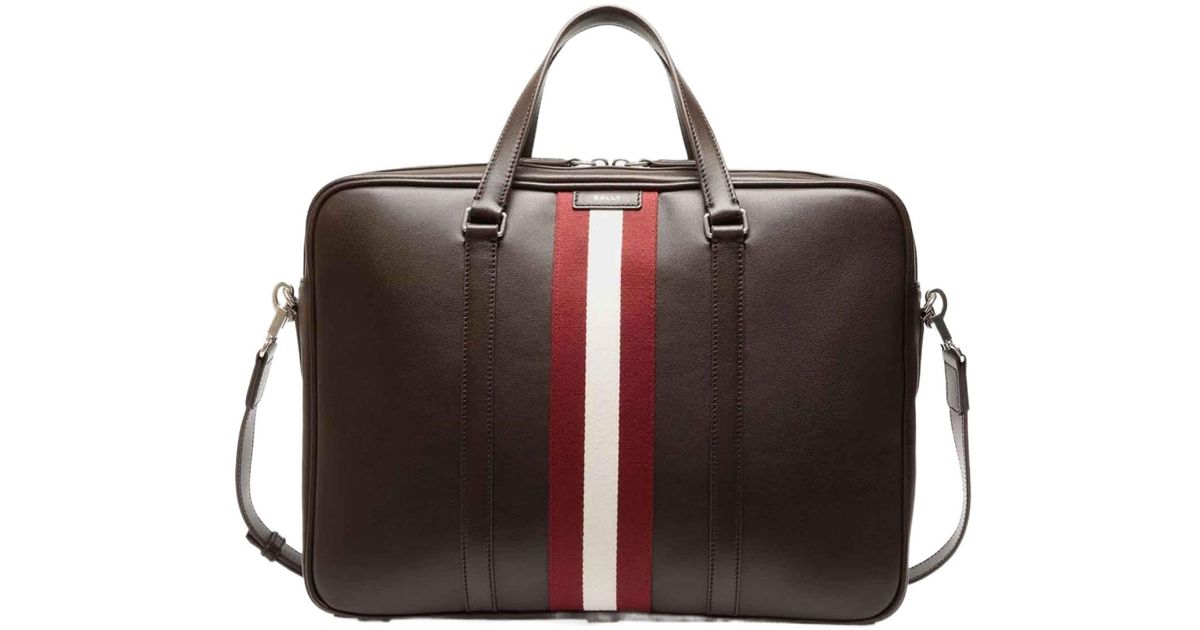 Bally Code Logo Printed Striped Briefcase in Brown for Men | Lyst
