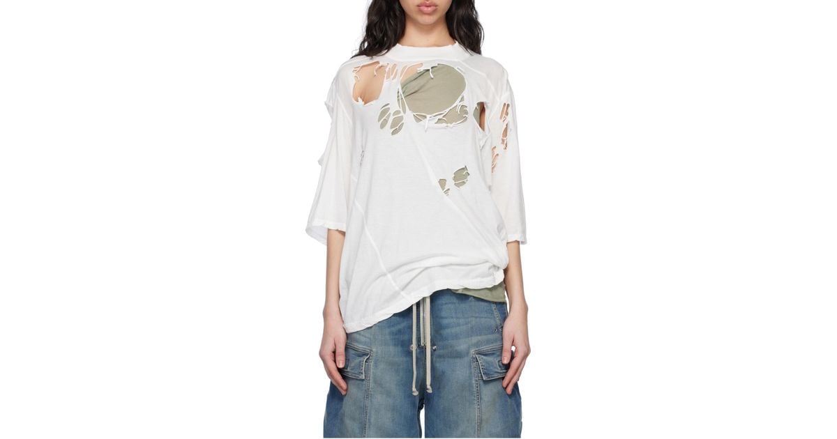 Rick Owens Ripped T-Shirt in White | Lyst