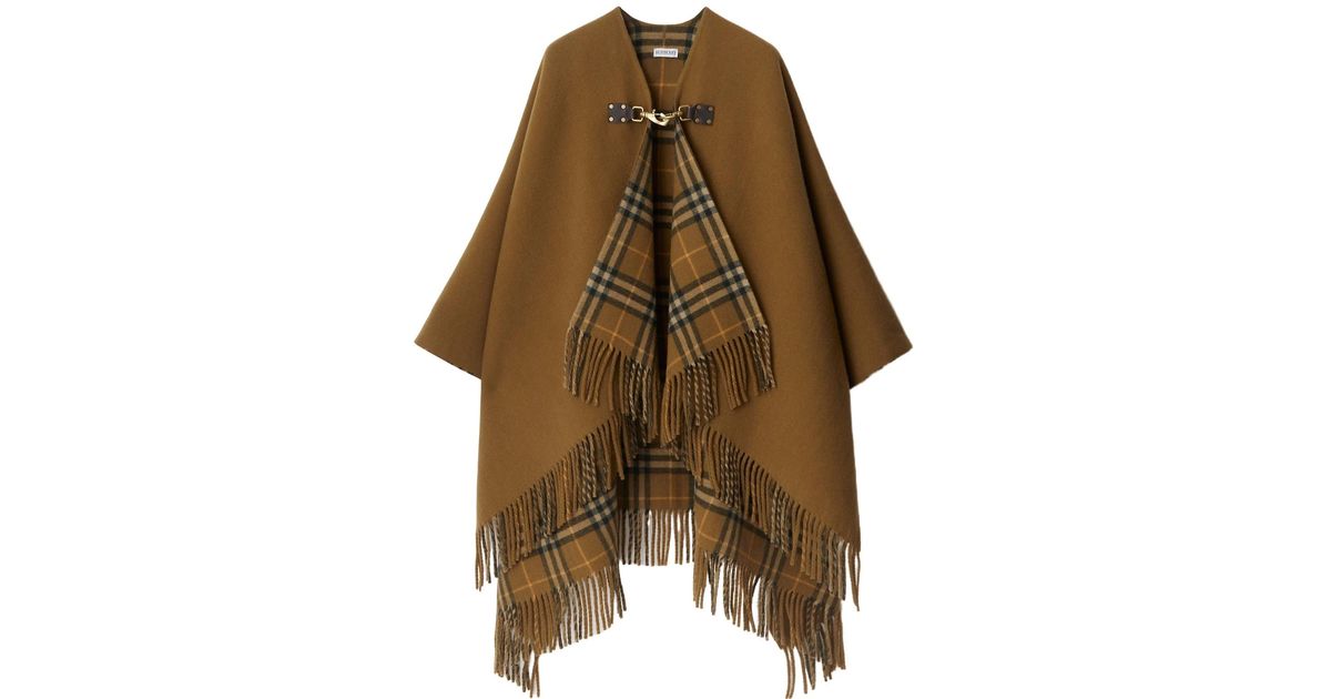 Burberry Check Wool Cape in Brown | Lyst