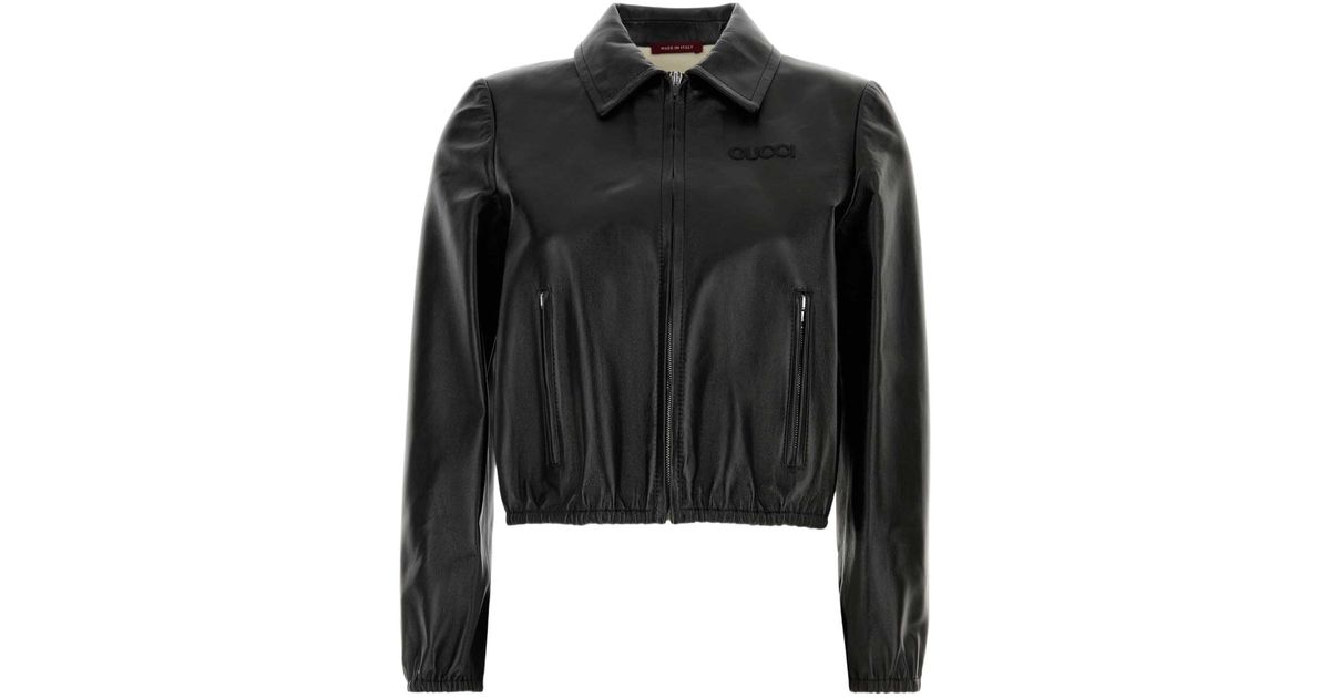 Gucci Short Pilot Leather Jacket in Black | Lyst