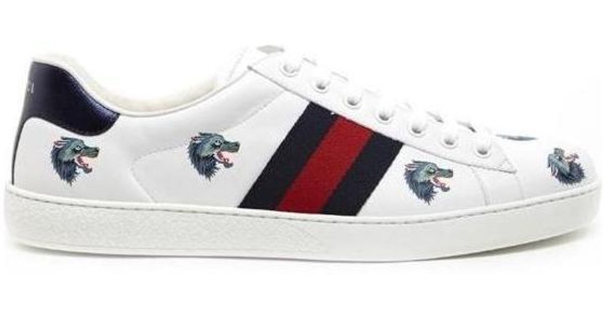 Gucci Ace Wolf Printed Skate Shoes in White for Men | Lyst