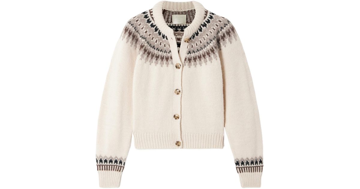 Doen Clarke Fair Isle Wool-Blend Cardigan in Natural | Lyst