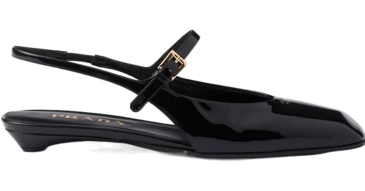 Prada Square-Toe Slingback Ballerina Shoes in Black | Lyst